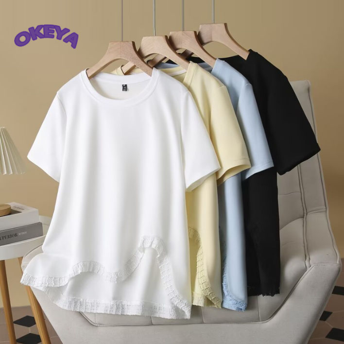 2025年夏新作 INS レディース服 トップス tシャツ 半袖 不規則 レース カジュアル XL#-4XL# | 卸売・ 問屋・仕入れの専門サイト【NETSEA】