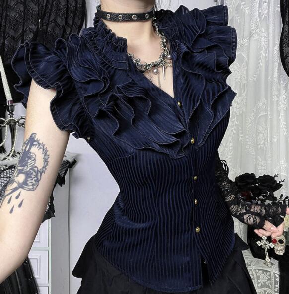 シャツ vネック ノースリーブ 暗黒系 フリル レディーストップス | 卸売・ 問屋・仕入れの専門サイト【NETSEA】