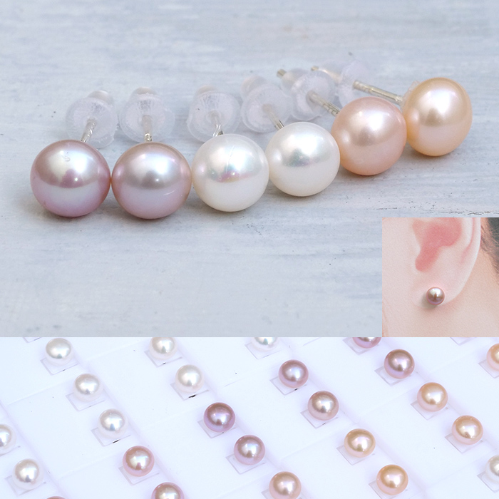 淡水パール ピアス ボタン（S925）3色 6mm 8mm 1ペア 卒業式 入学式 結婚式 フォーマル | 卸売・ 問屋・仕入れの専門サイト【NETSEA】